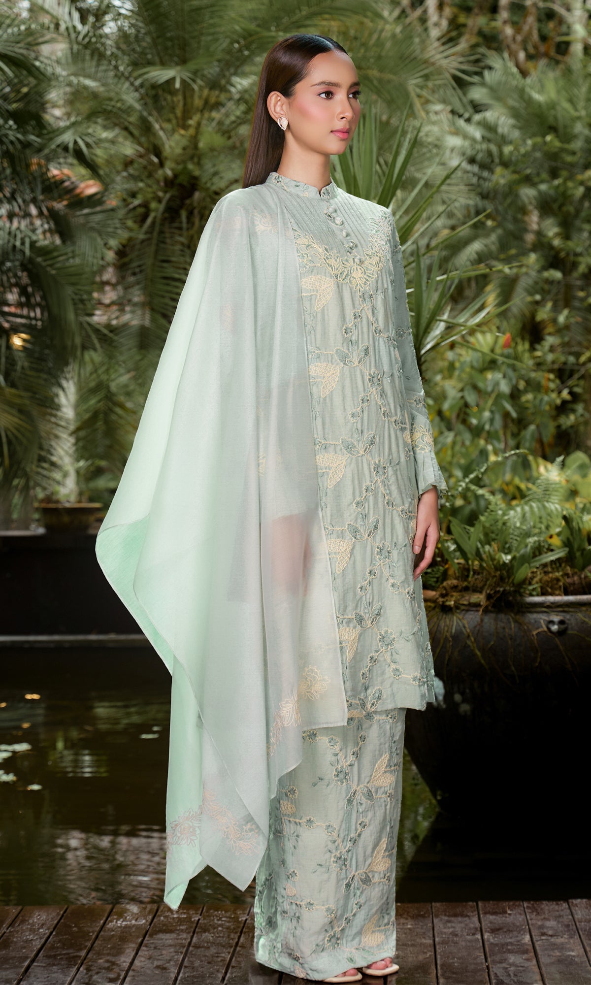 Ingrid Kurung in Stone Green